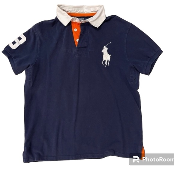 Polo Ralph Lauren | Shirts | Polo Ralph Lauren Navy Blue And Orange Custom Fit Polo Rugby Shirt ...